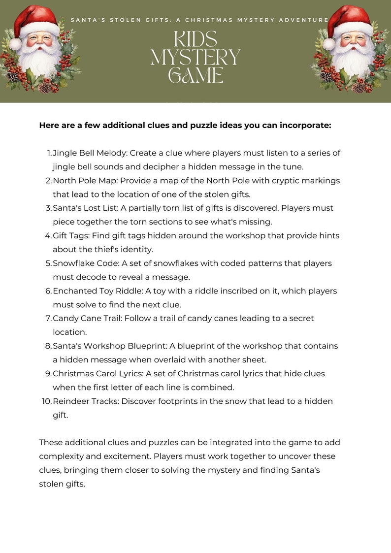 Mystery Game Printable: Kids' Christmas Game Mystery Puzzle Game With ...