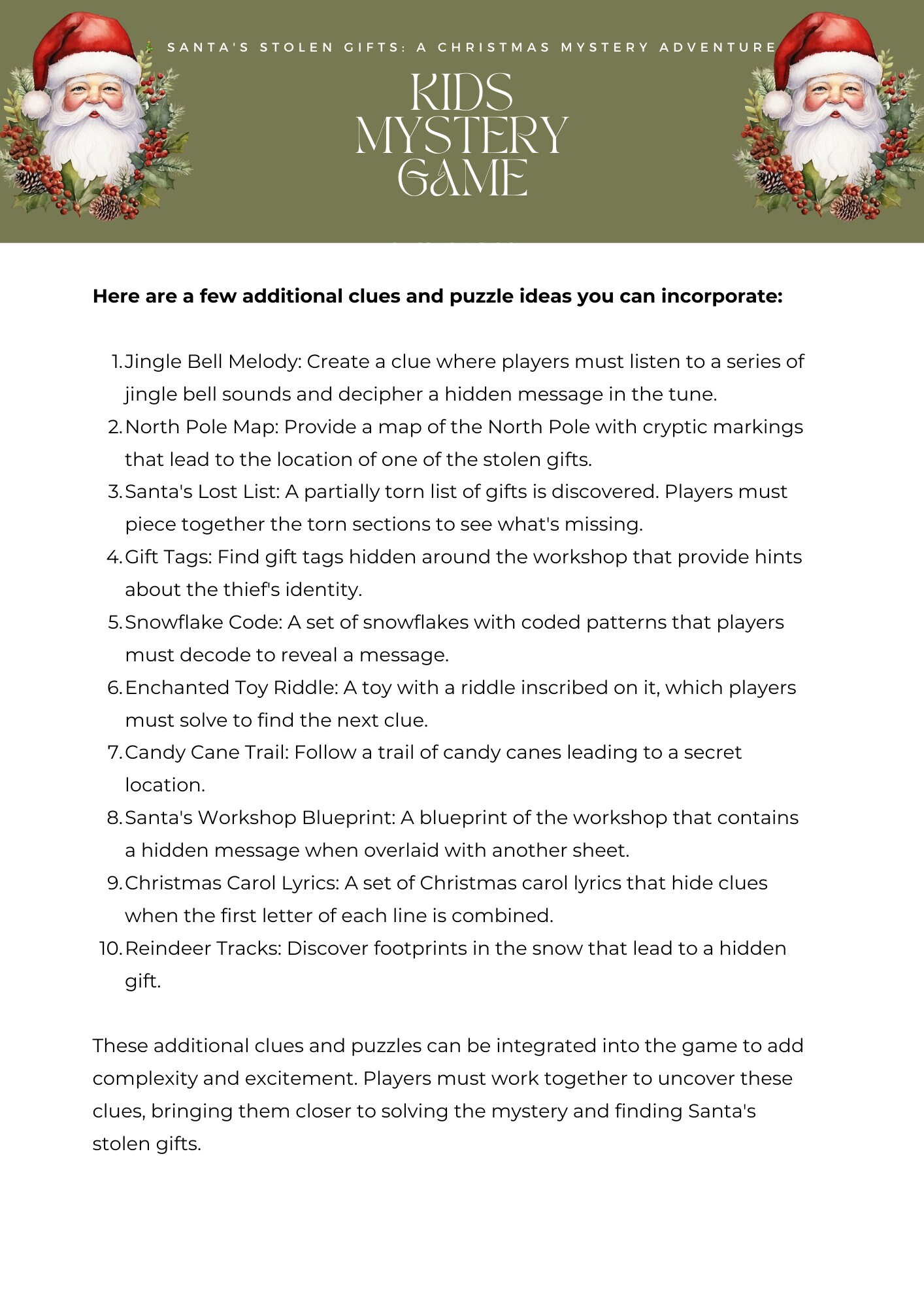 Mystery Game Printable: Kids' Christmas Game Mystery Puzzle Game With ...
