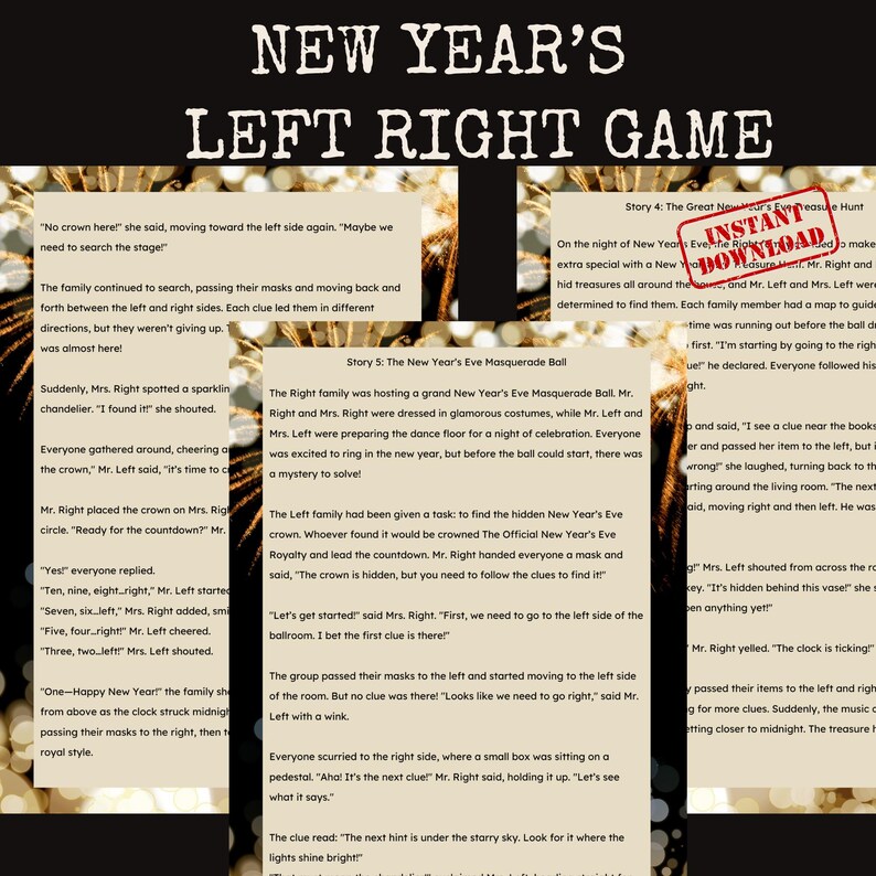 New Year Left Right Game - Printable NYE Activity - Gift Exchange Game ...