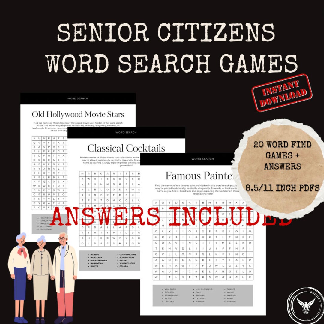 Word Find/search Games for Seniors, Adults and Grandparents, 20 Word ...