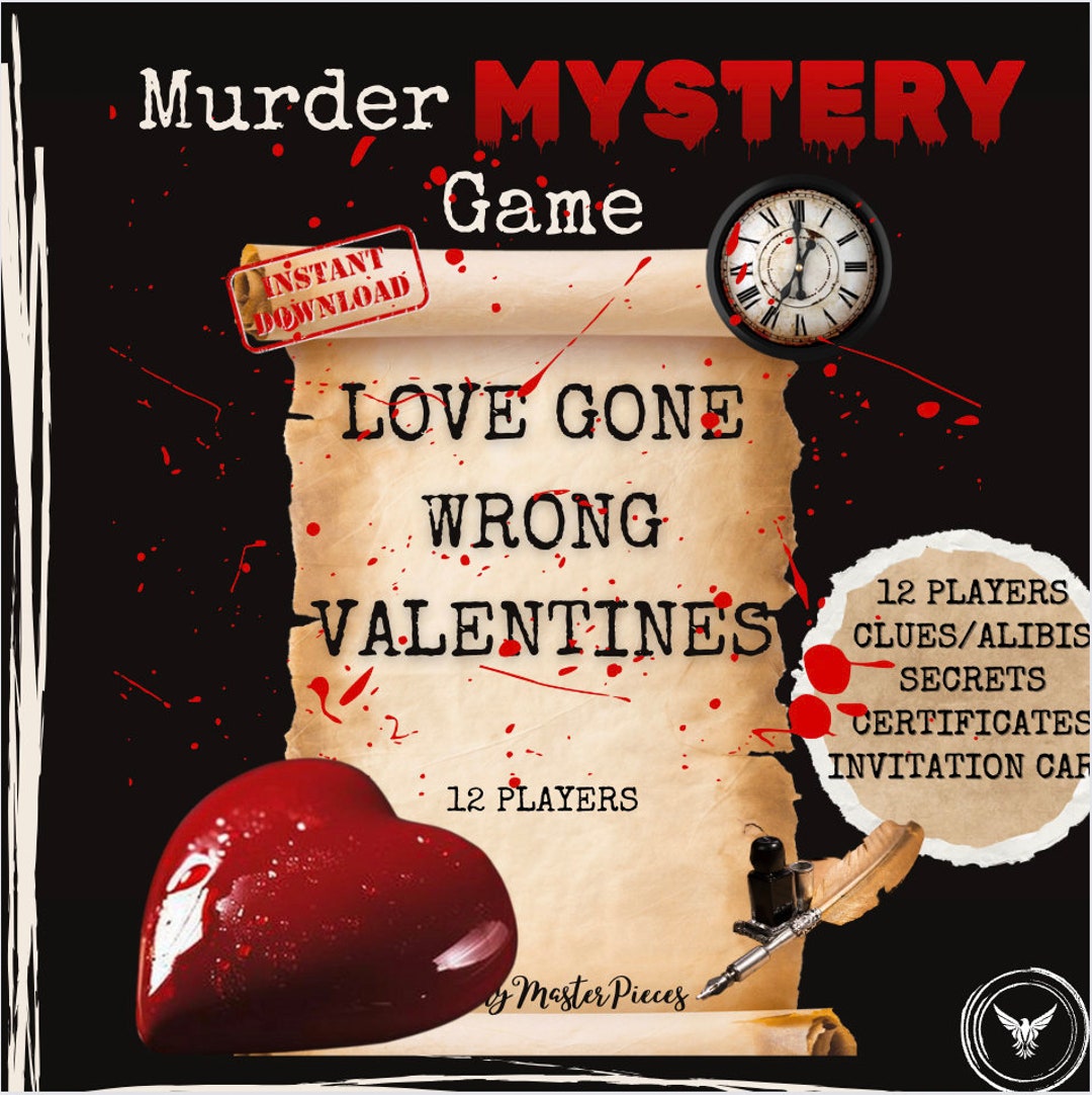 12 Players Valentines Game, Murder Mystery Game, Printable Valentine's ...