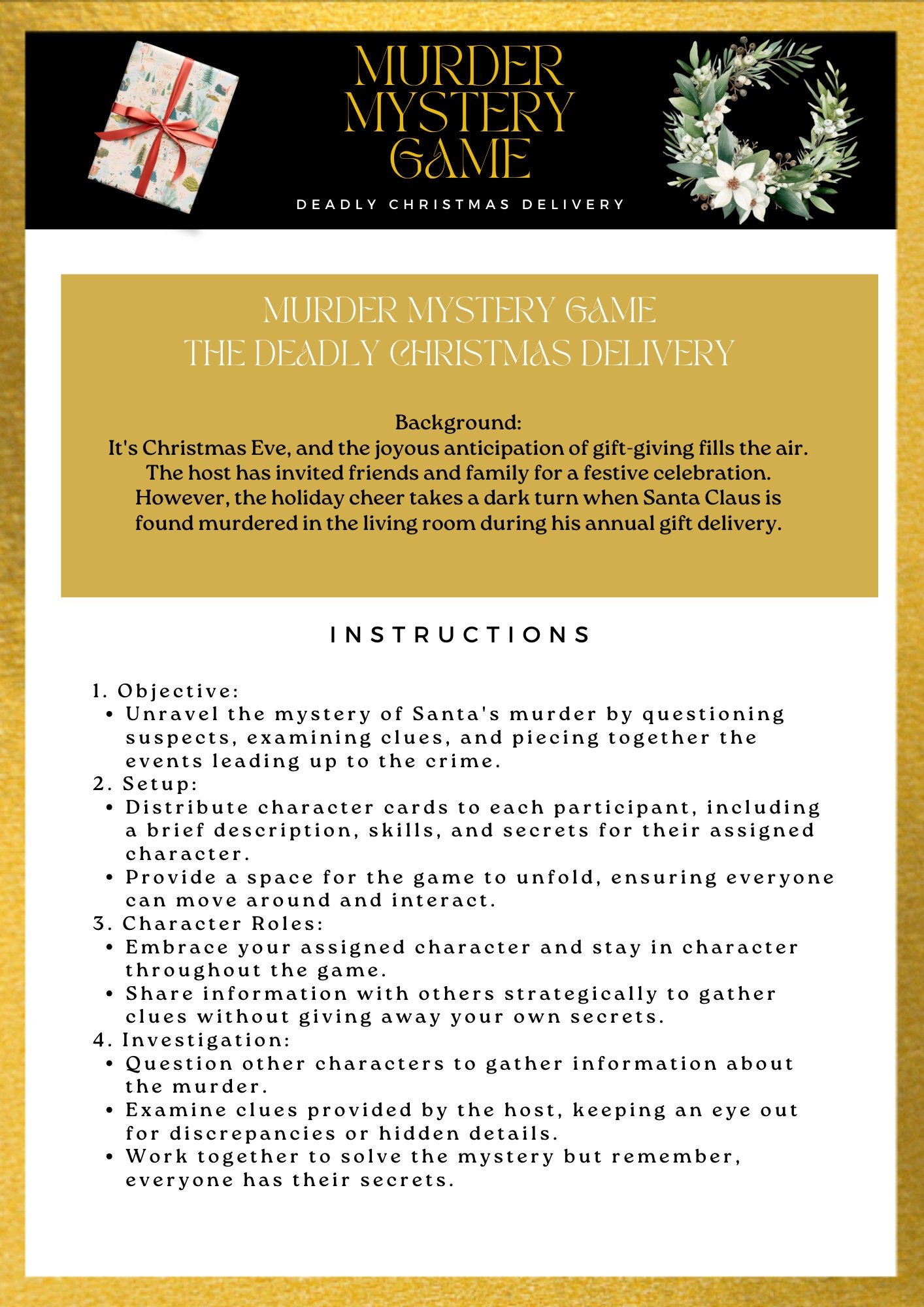 Murder Mystery Game Printable Murder Mystery Game for 12 Players: Santa ...