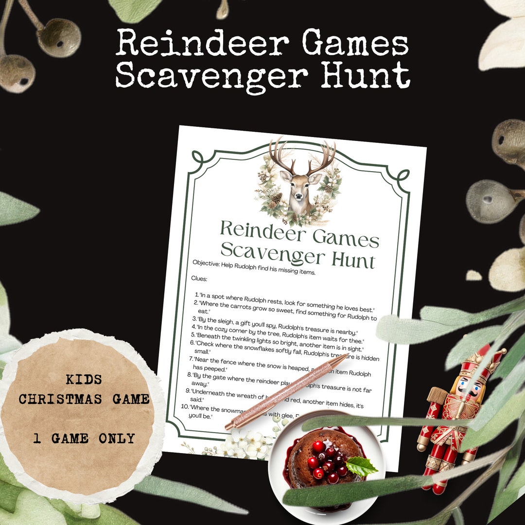 Reindeer Game Scavenger Hunt for Kids: Christmas Scavenger Hunt Mystery ...