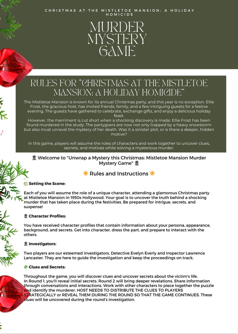 Murder Mystery Game Printable 25-30 Players : Christmas Theme Murder ...