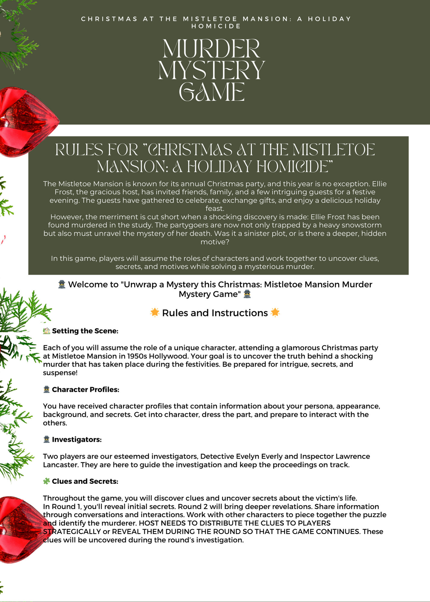 Murder Mystery Game Printable 25-30 Players : Christmas Theme Murder ...