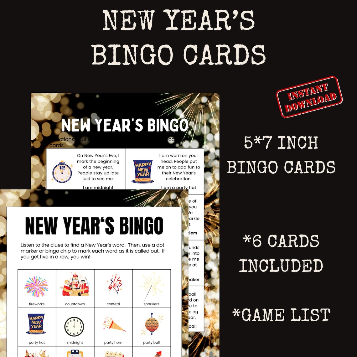 New Year's Bingo Game for Kids (digital Download) - Etsy