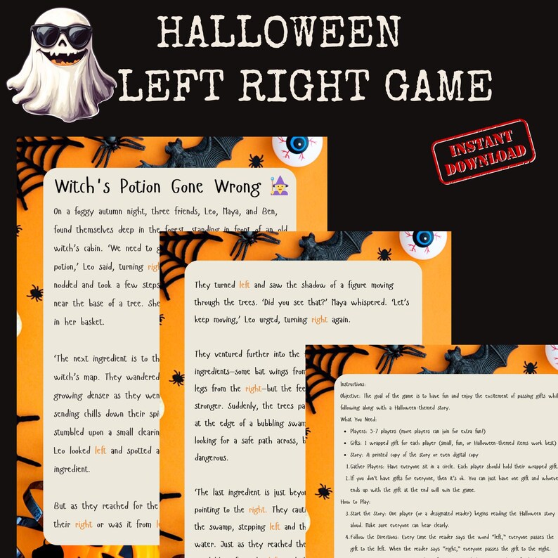 Halloween Left Right Game Printable Party Game Pass the Prize Fun Games ...