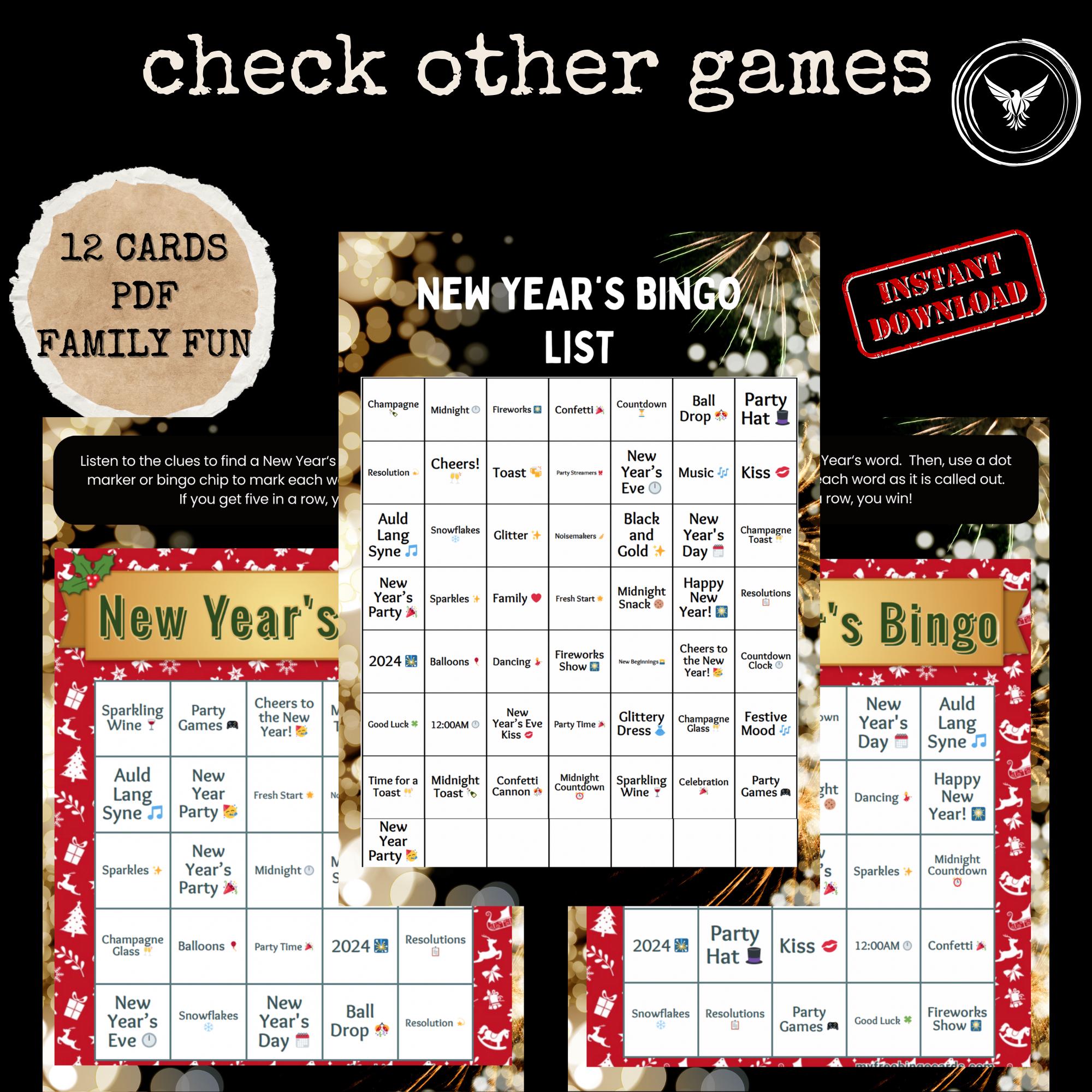New Year's Bingo Game for Kids (digital Download) - Etsy