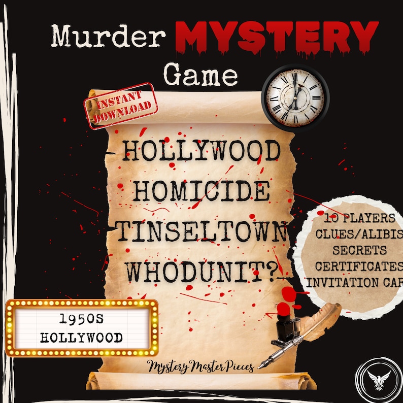 Murder Mystery Game Printable Hollywood Murder Mystery Game, Invitation ...