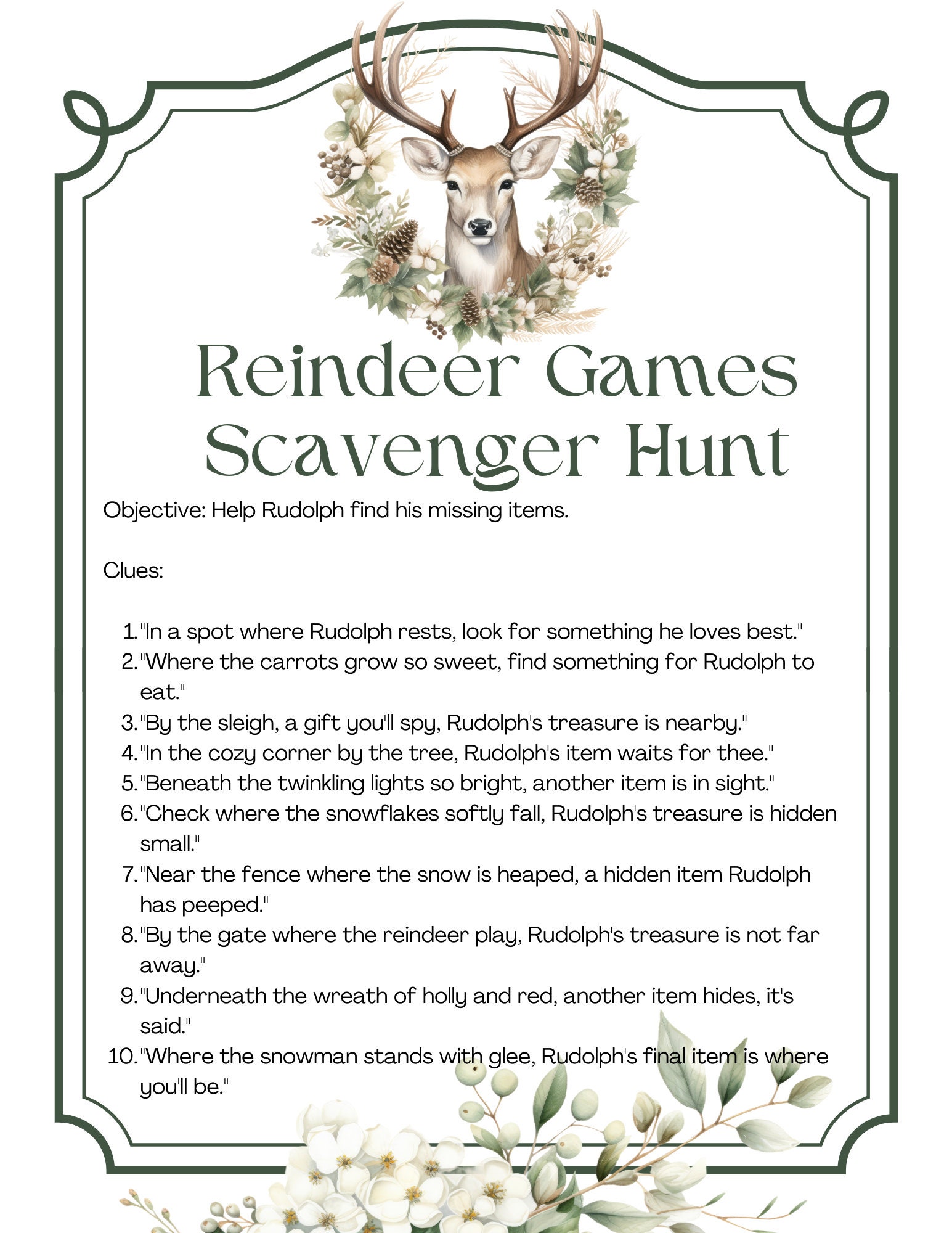 Reindeer Game Scavenger Hunt for Kids: Christmas Scavenger Hunt Mystery ...