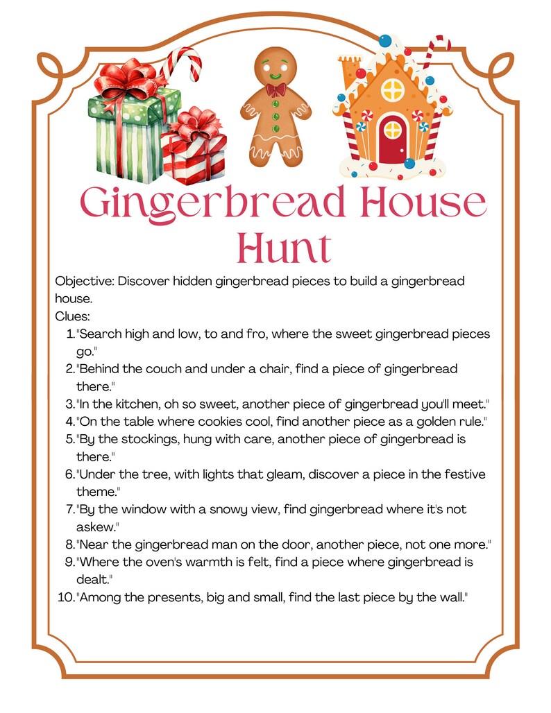 Gingerbread House Hunt Game for Kids: Christmas Scavenger Hunt Mystery ...
