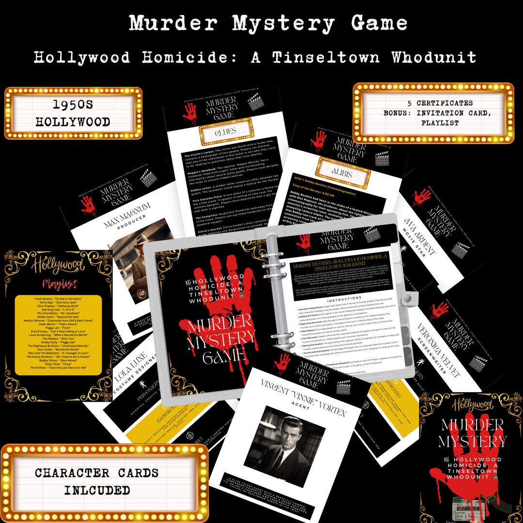 Murder Mystery Game Printable Hollywood Murder Mystery Game, Invitation ...