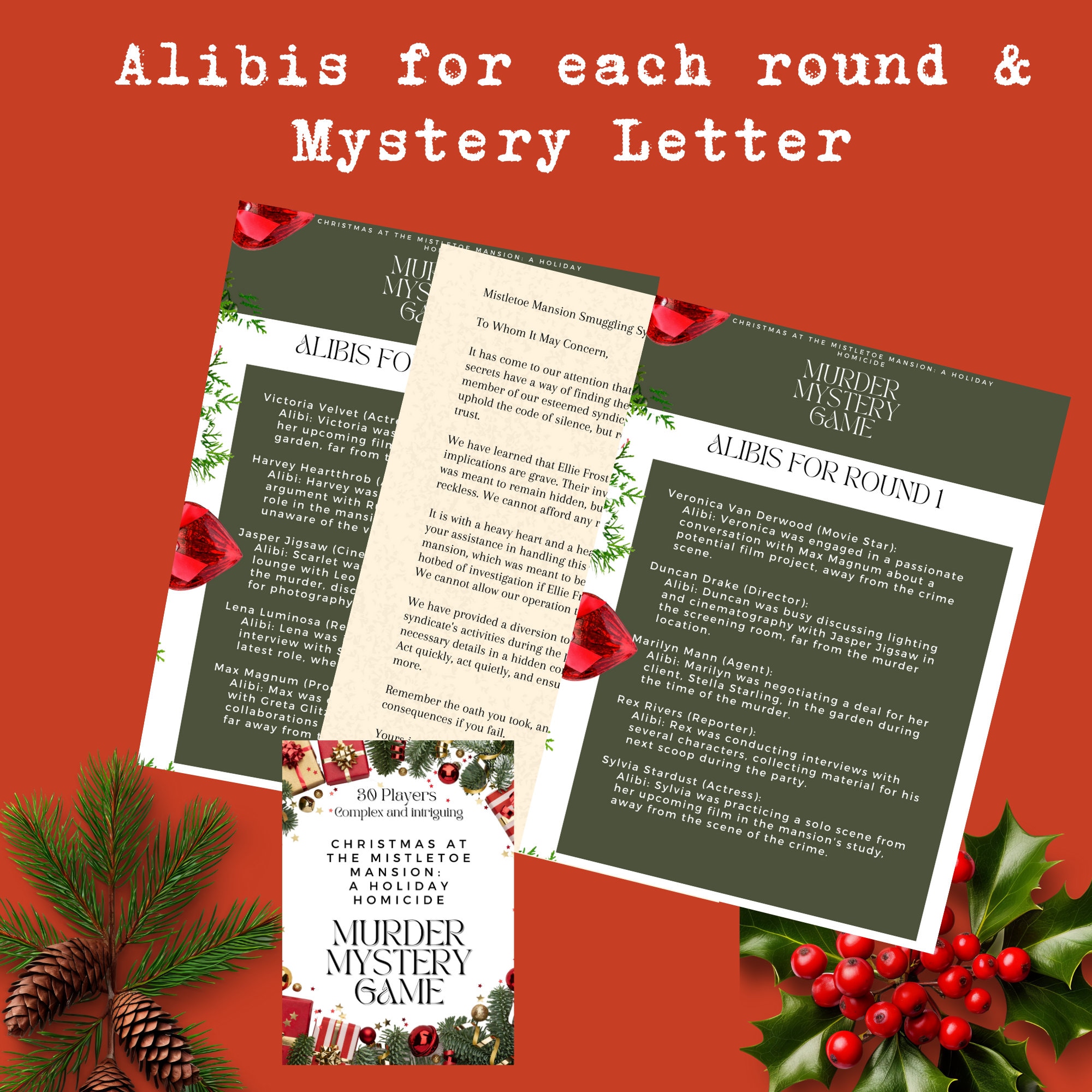 Murder Mystery Game Printable 25-30 Players : Christmas Theme Murder ...