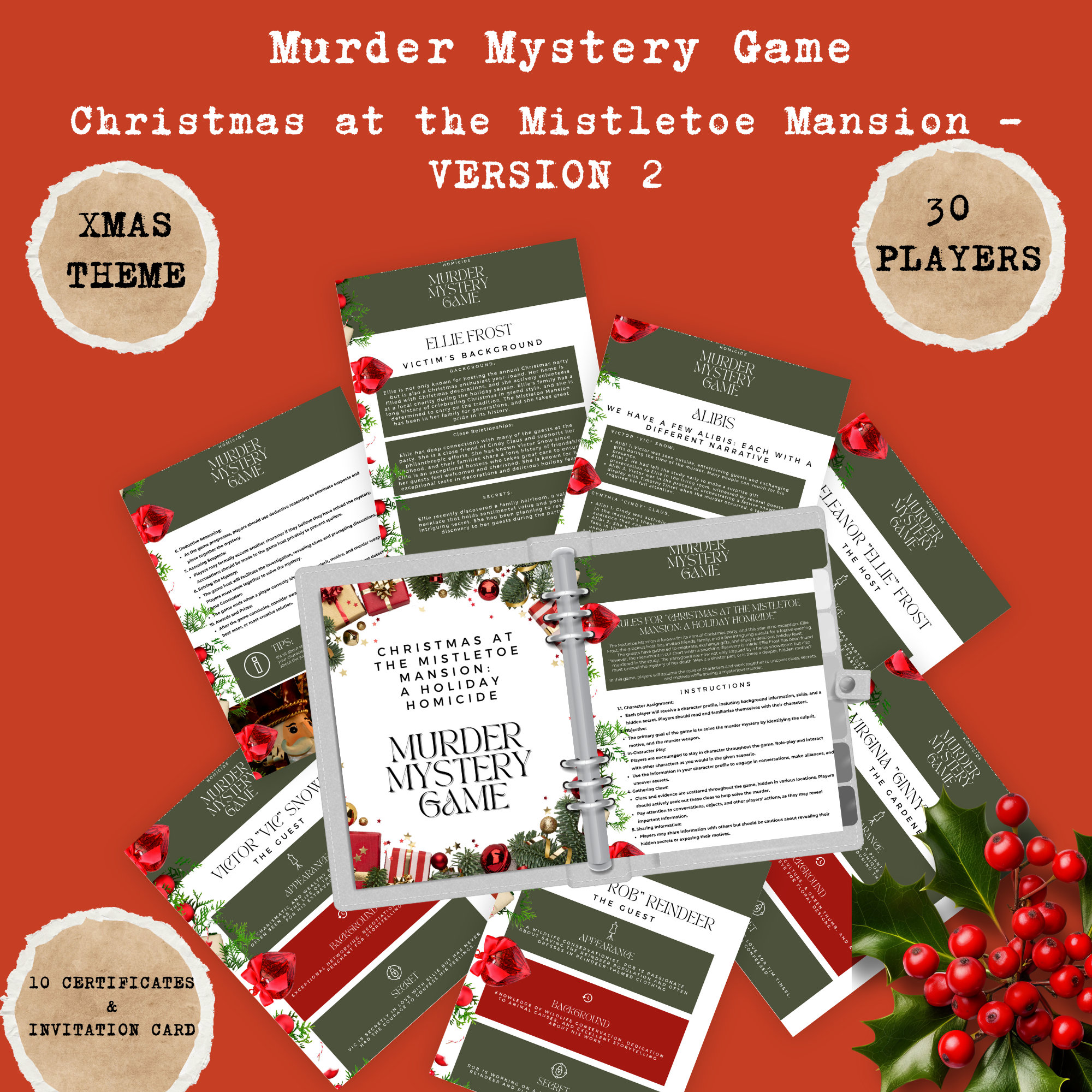 Murder Mystery Game Printable 25-30 Players : Christmas Theme Murder ...