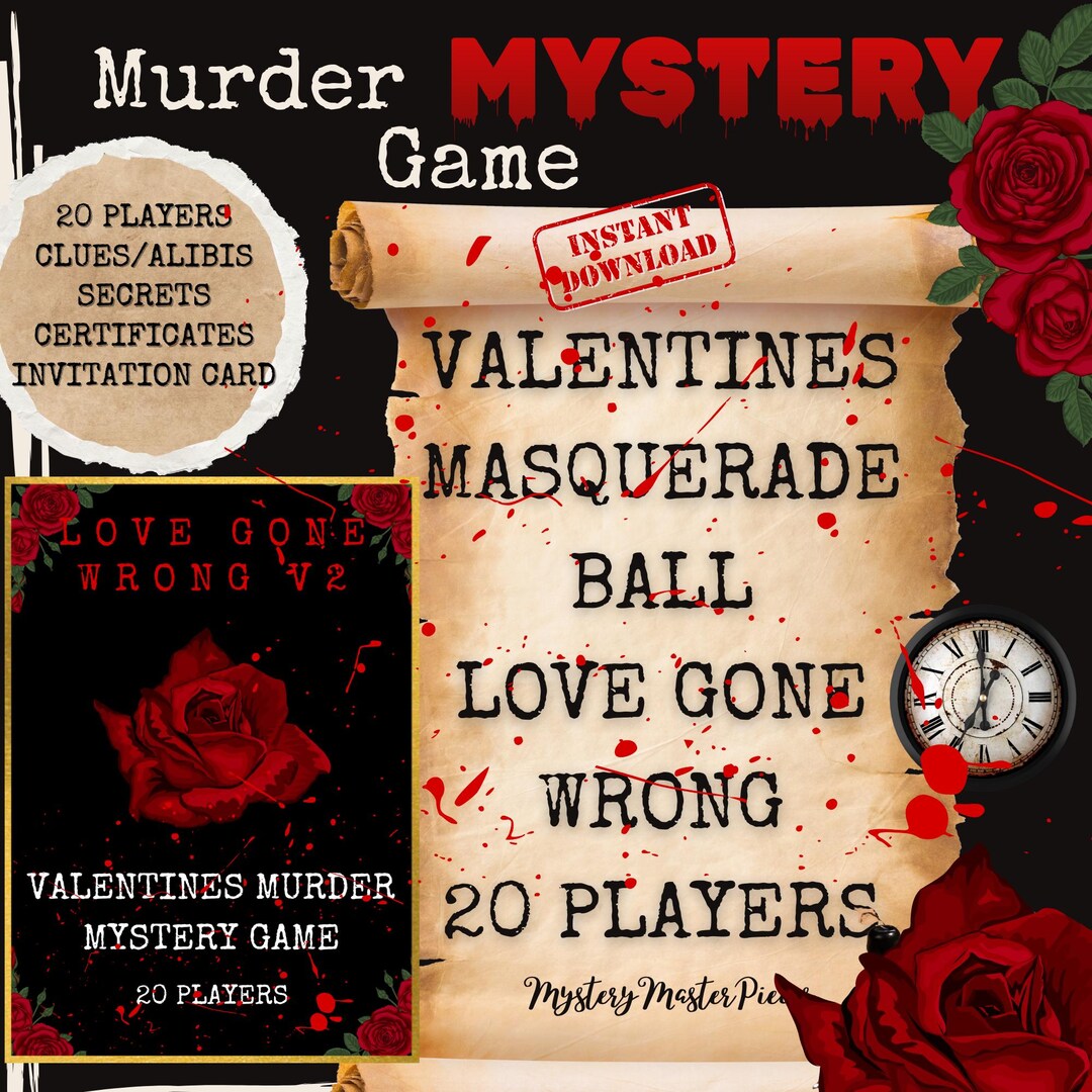 20 Players Valentines Game, Valentine's Murder Mystery Game,masquerade ...