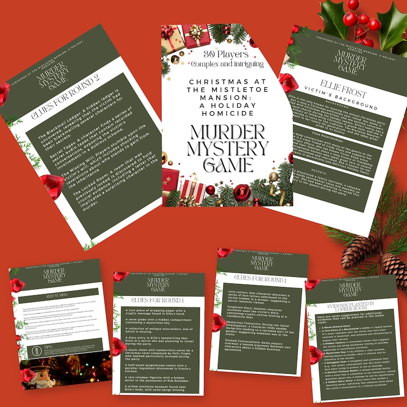 Murder Mystery Game Printable 25-30 Players : Christmas Theme Game With ...