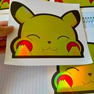 Pika Peeker Holographic Decal Anime Sticker laptop, Car, Journal, Diary ...