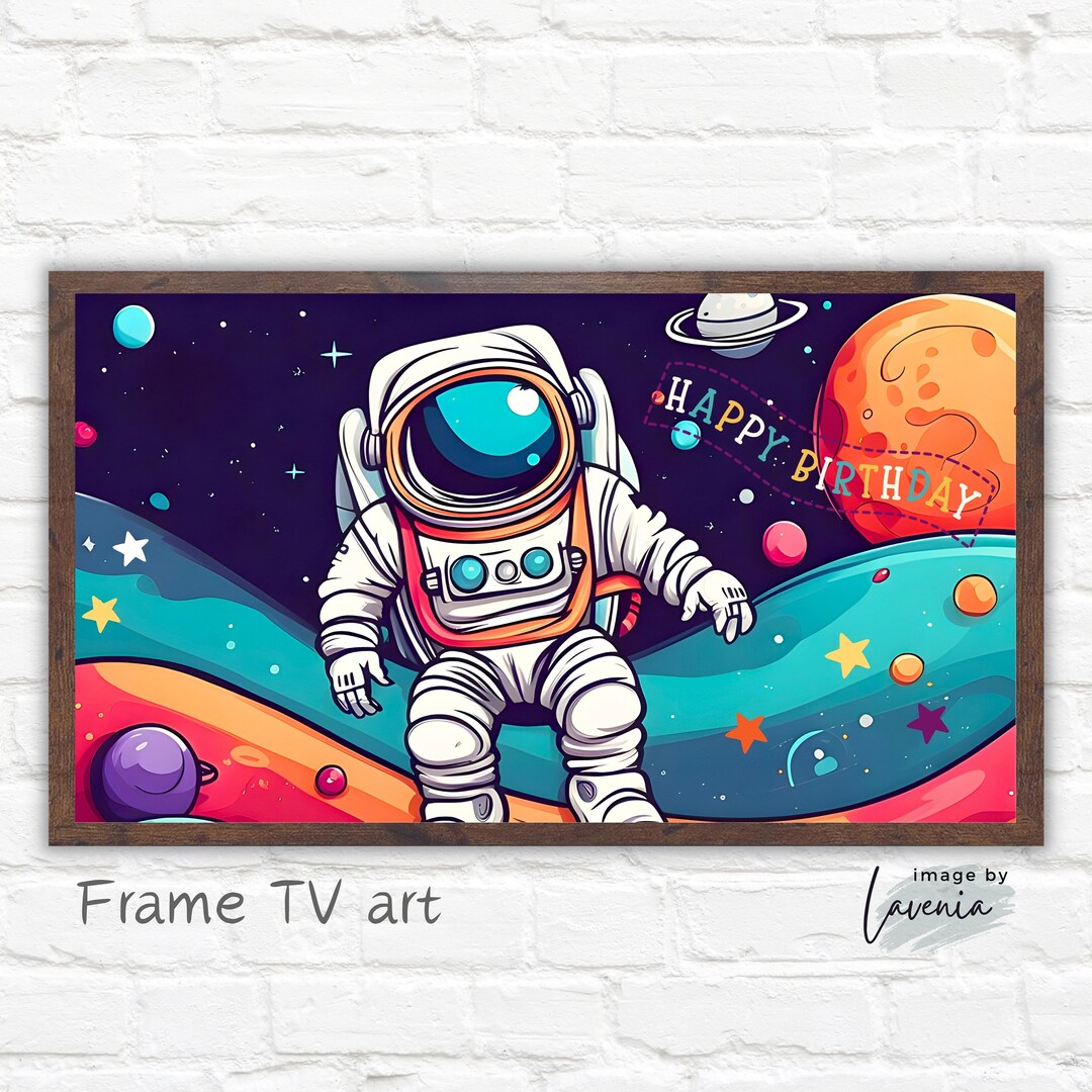 Frame Tv Birthday Art Astronaut Suit Stars and Planets in - Etsy