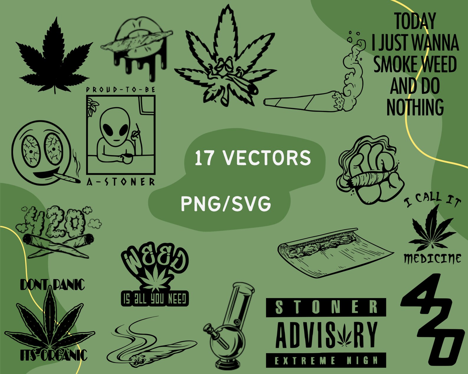420 Weed Vector Pack SVG & PNG Clip Art, Silhouettes, and Graphics ...