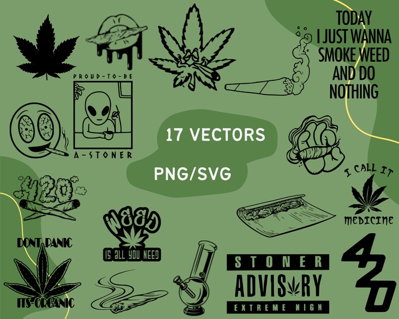 420 Weed Vector Pack SVG & PNG Clip Art, Silhouettes, and Graphics ...