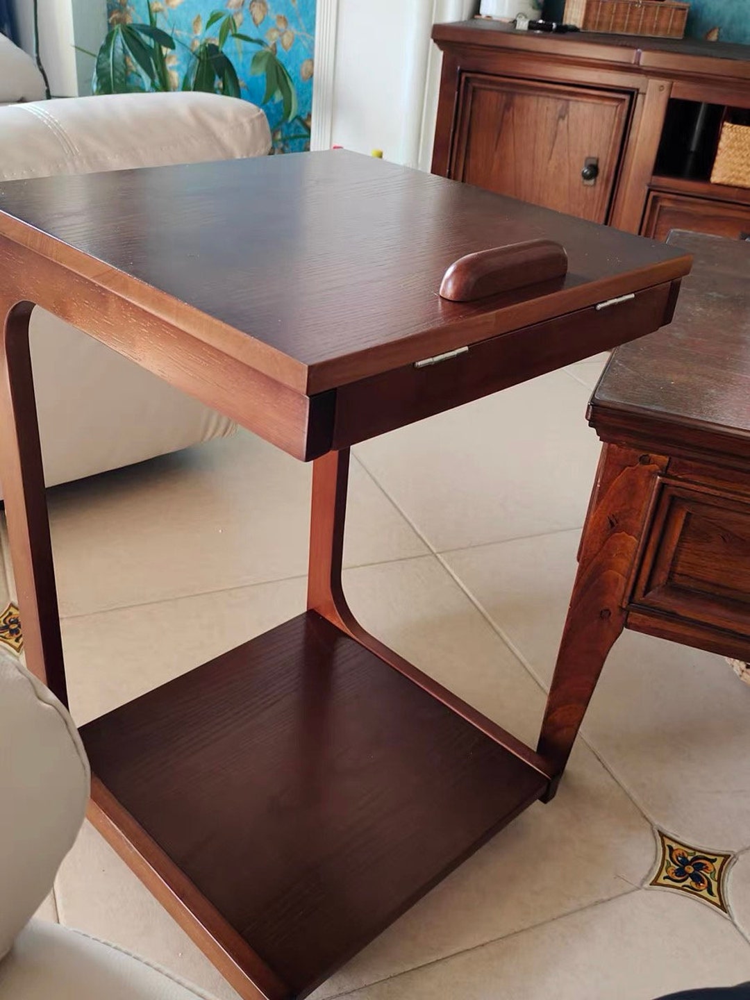 Solid Wood Sofa Edge Table Movable Flip Over Bedside Table - Etsy