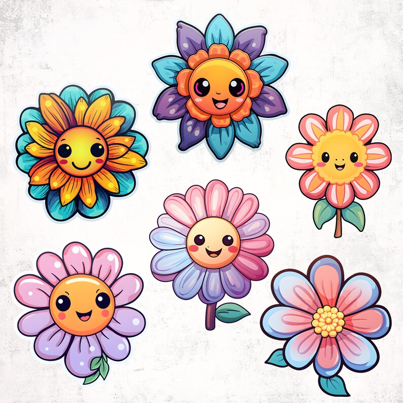 Printable Flowers Stickers, Cute Flowers Stickers, Retro Png, Sticker ...