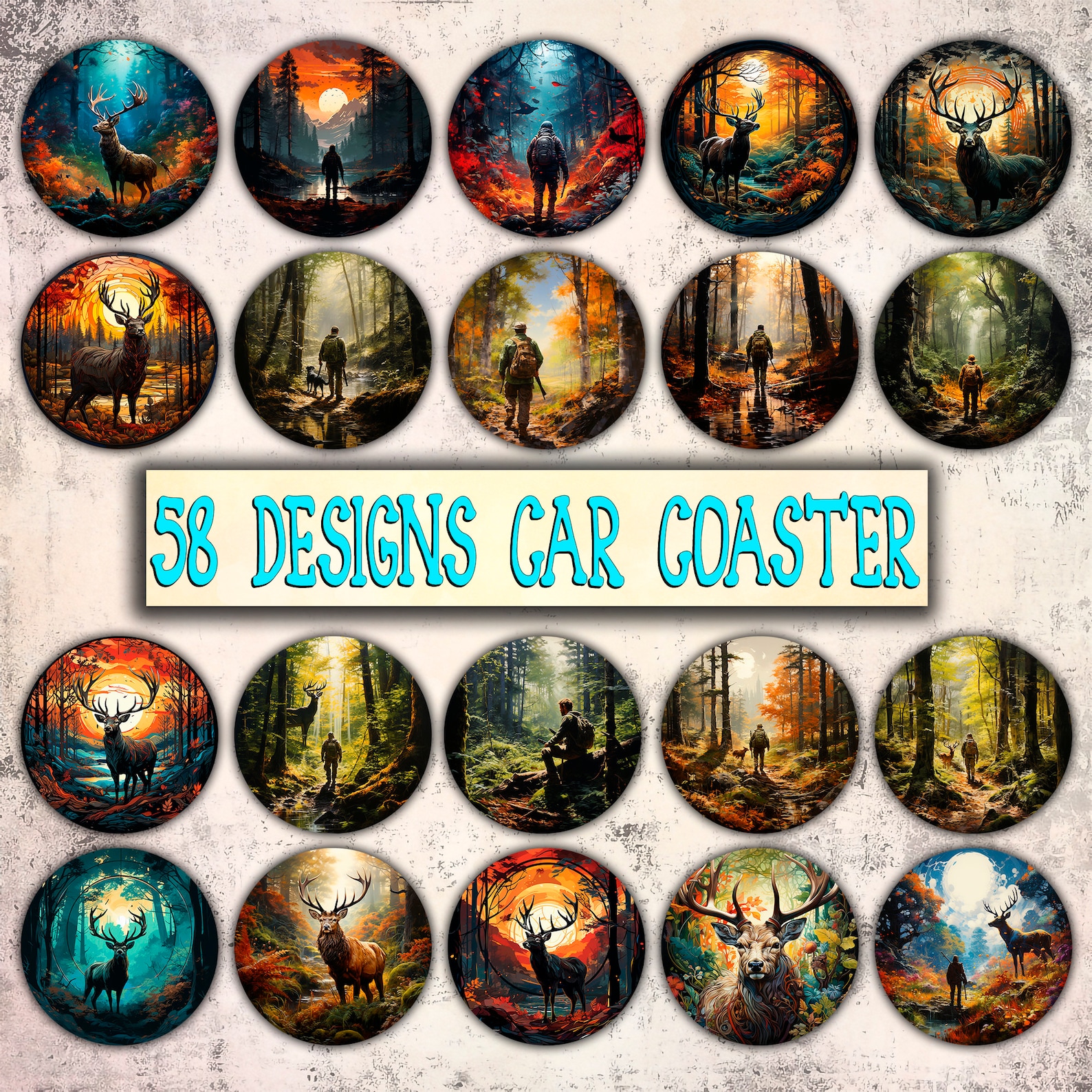 Car Coaster Sublimation Designs, Car Coaster Png, Hunting Car Coaster ...