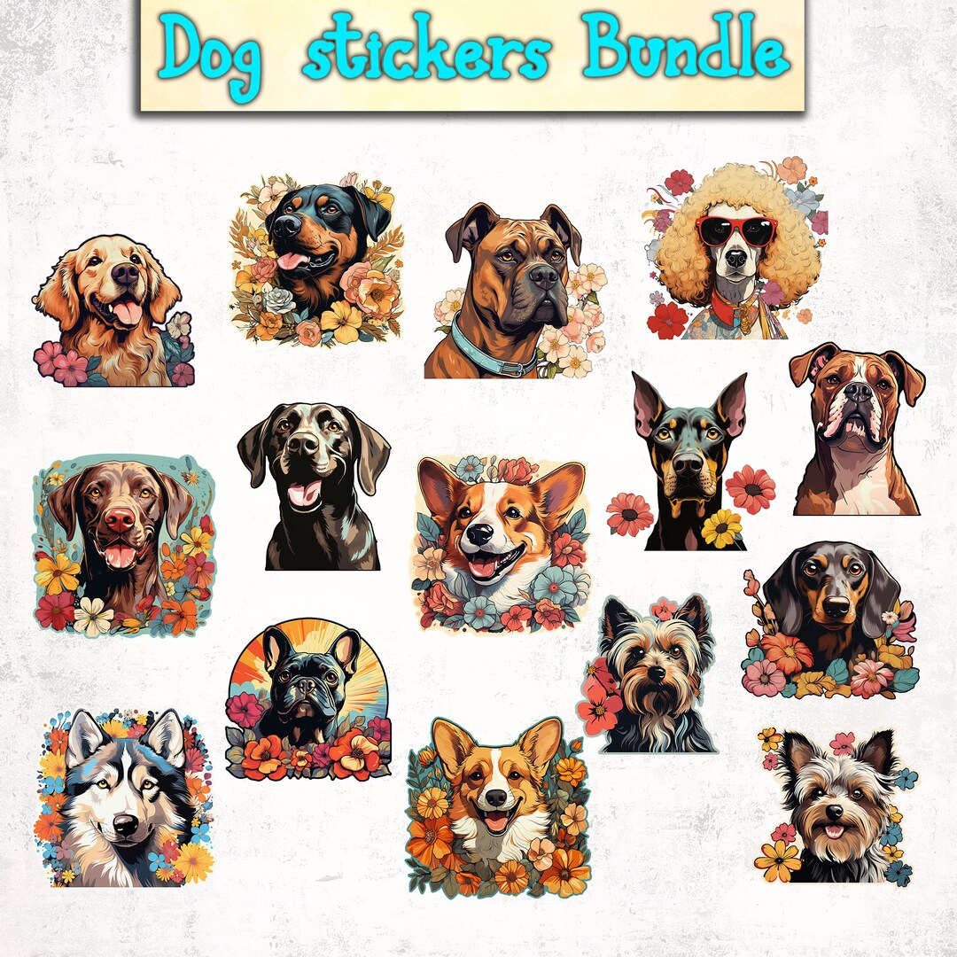 Printable Dog Stickers, Cute Dog Stickers, Cute Animal Stickers, Dog ...