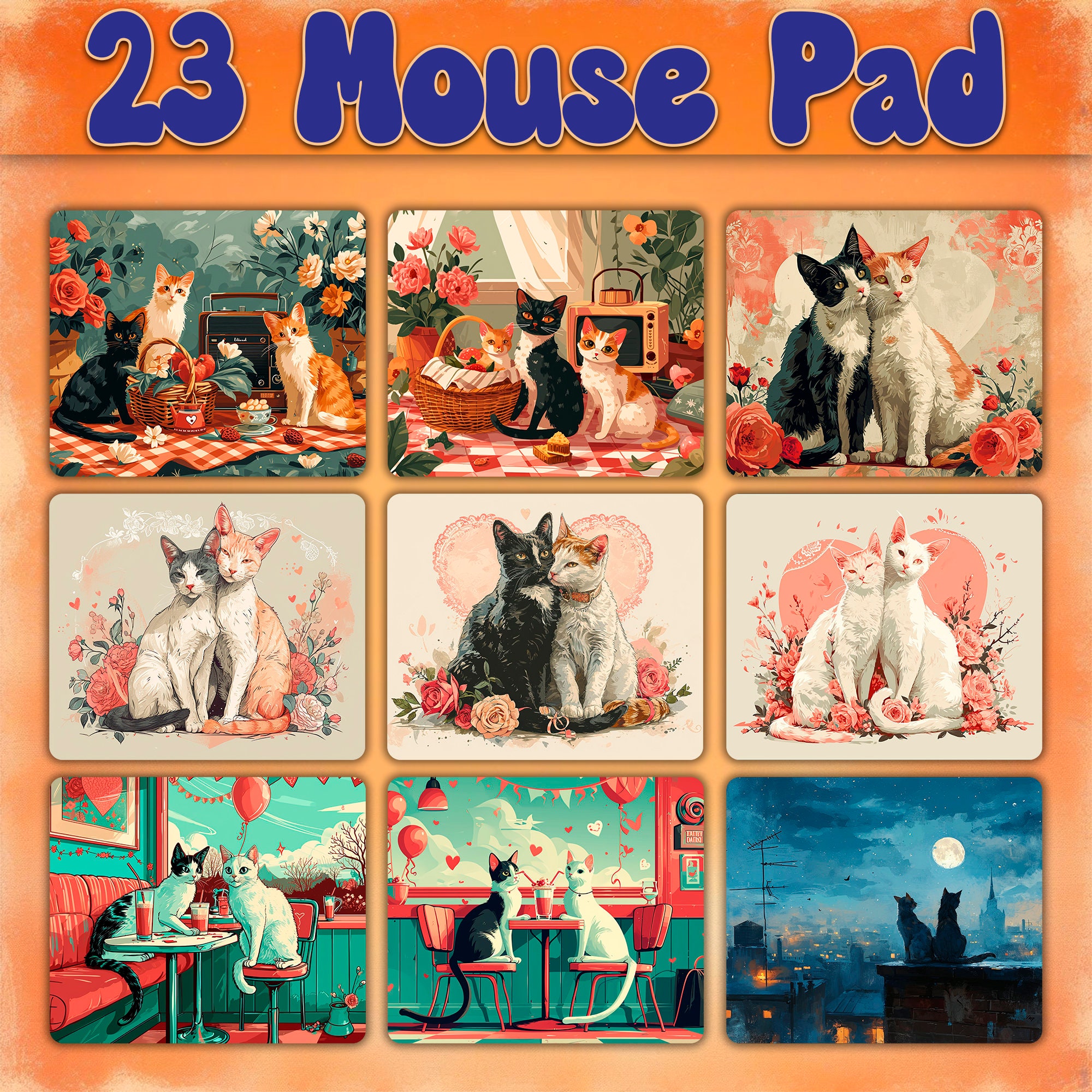 Cats Mouse Pad Sublimation Design Bundle, Mouse Pad Template, Cats ...