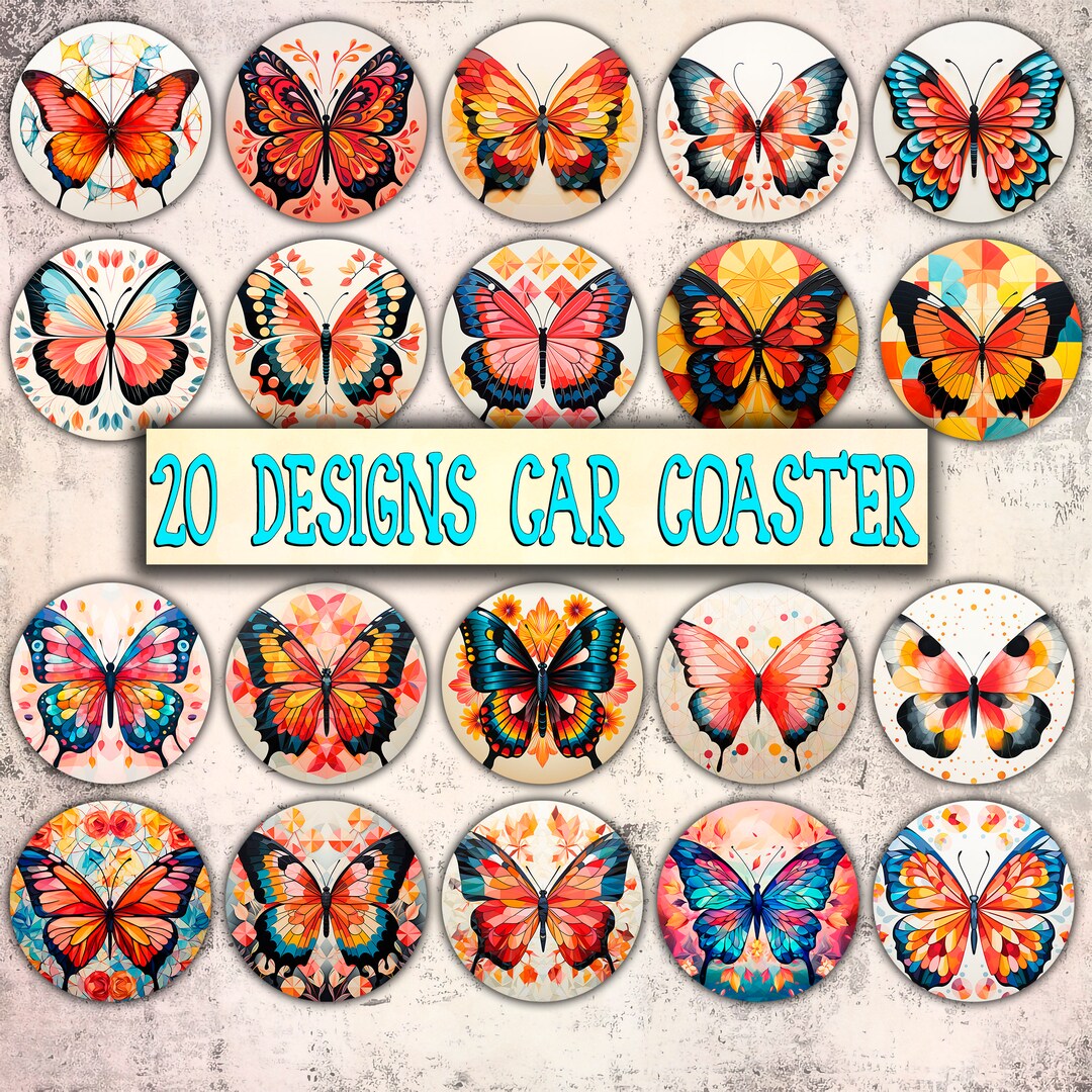 Car Coaster Sublimation Designs, Car Coaster Png, Butterfly Car Coaster ...