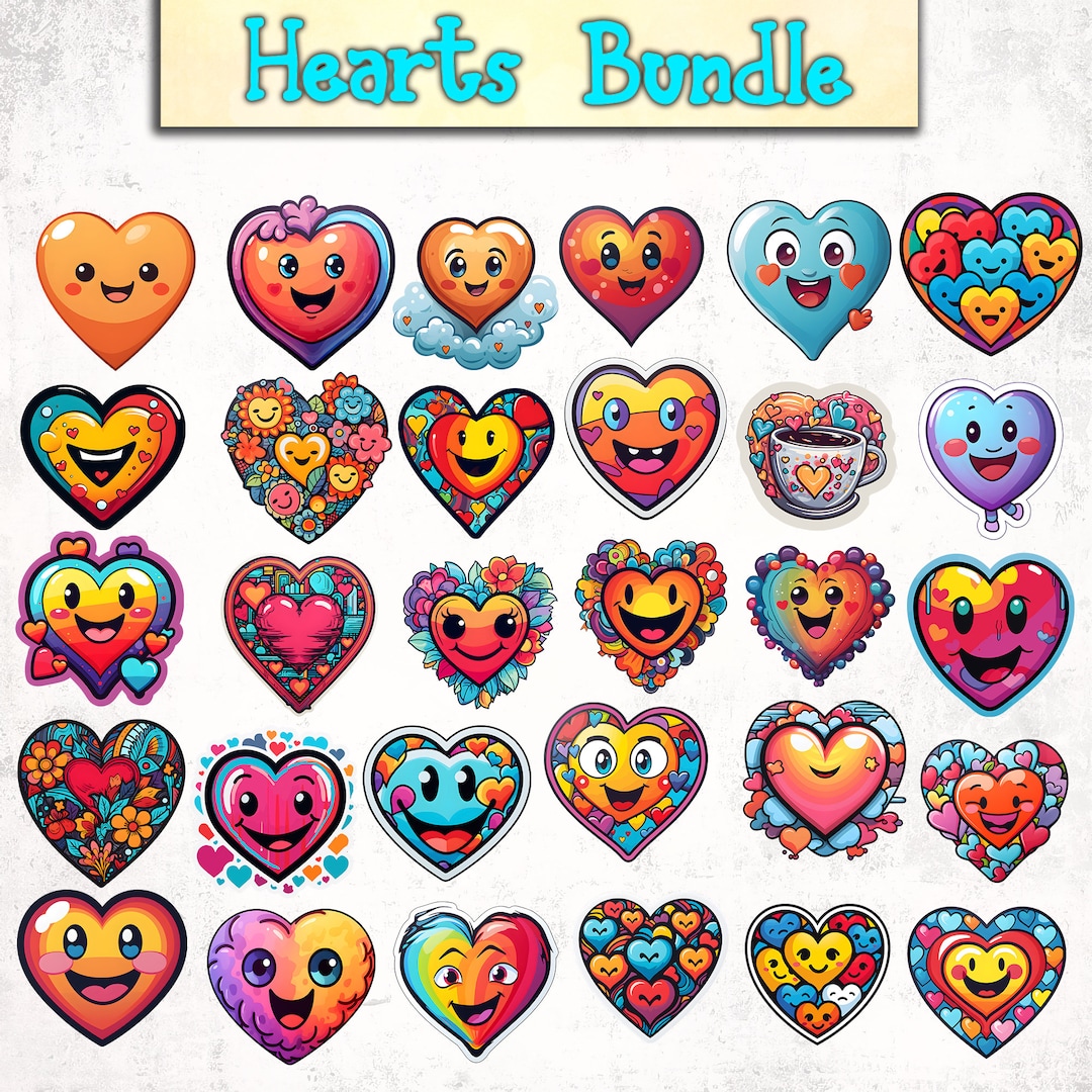 Printable Heart Stickers, Cute Heart Stickers, Retro Png, Sticker ...