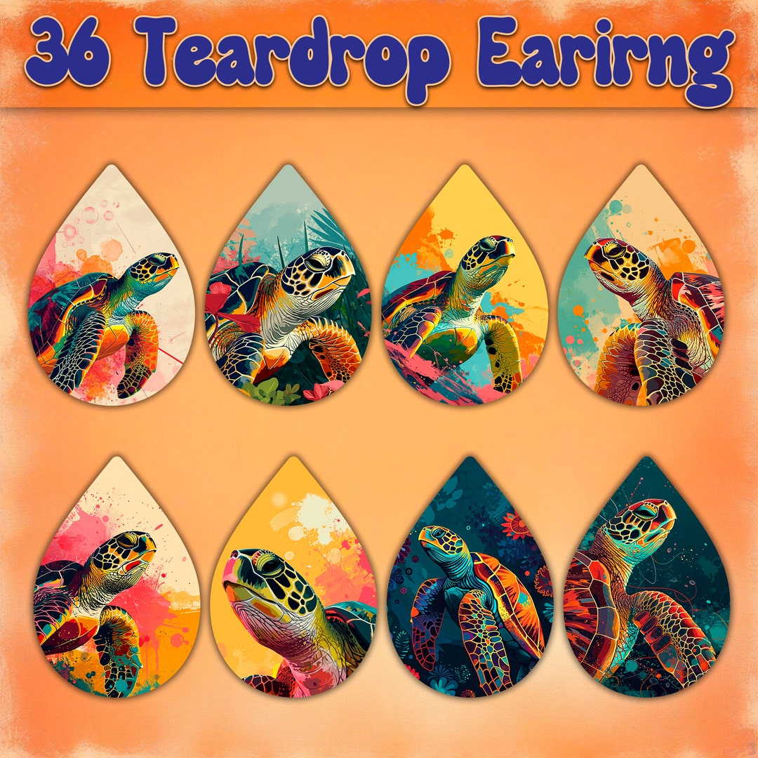 Turtle Teardrop Earrings Sublimation Designs, Retro Earring Sublimation ...