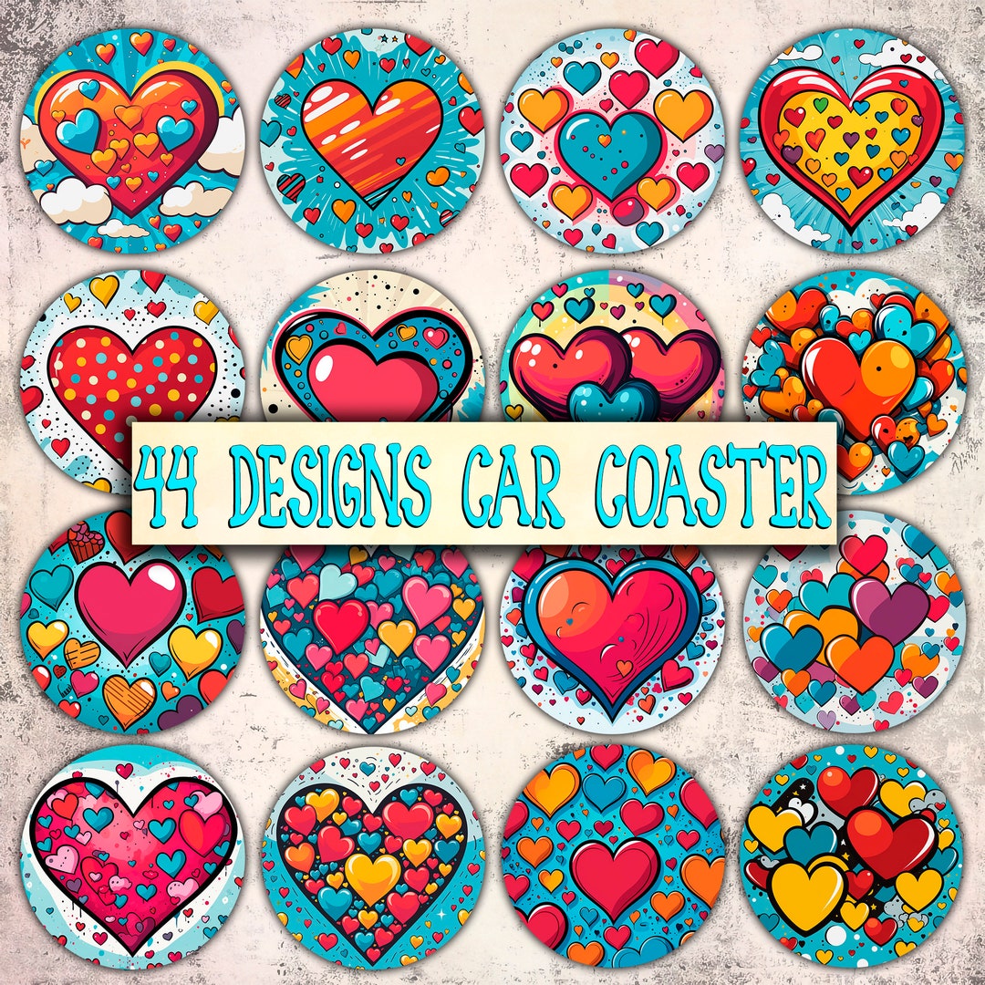 Car Coaster Sublimation Designs, Valentine's Day Car Coasters Png ...