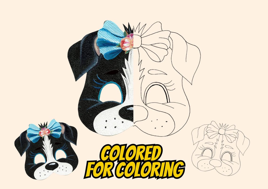 Printable Mask Black Dog, Bulldog Mask, Printable Masks Animals ...