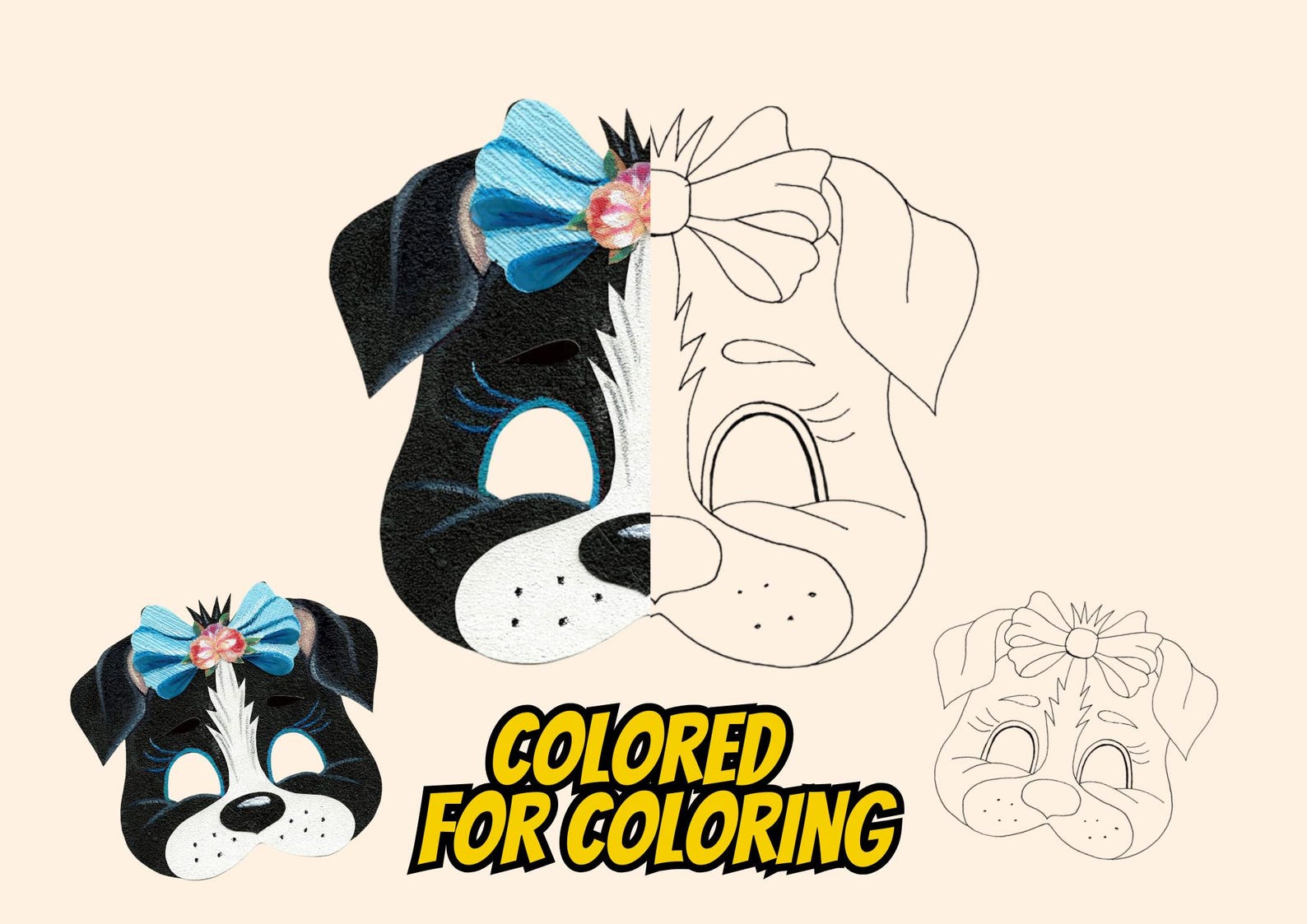 Printable Mask Black Dog, Bulldog Mask, Printable Masks Animals ...