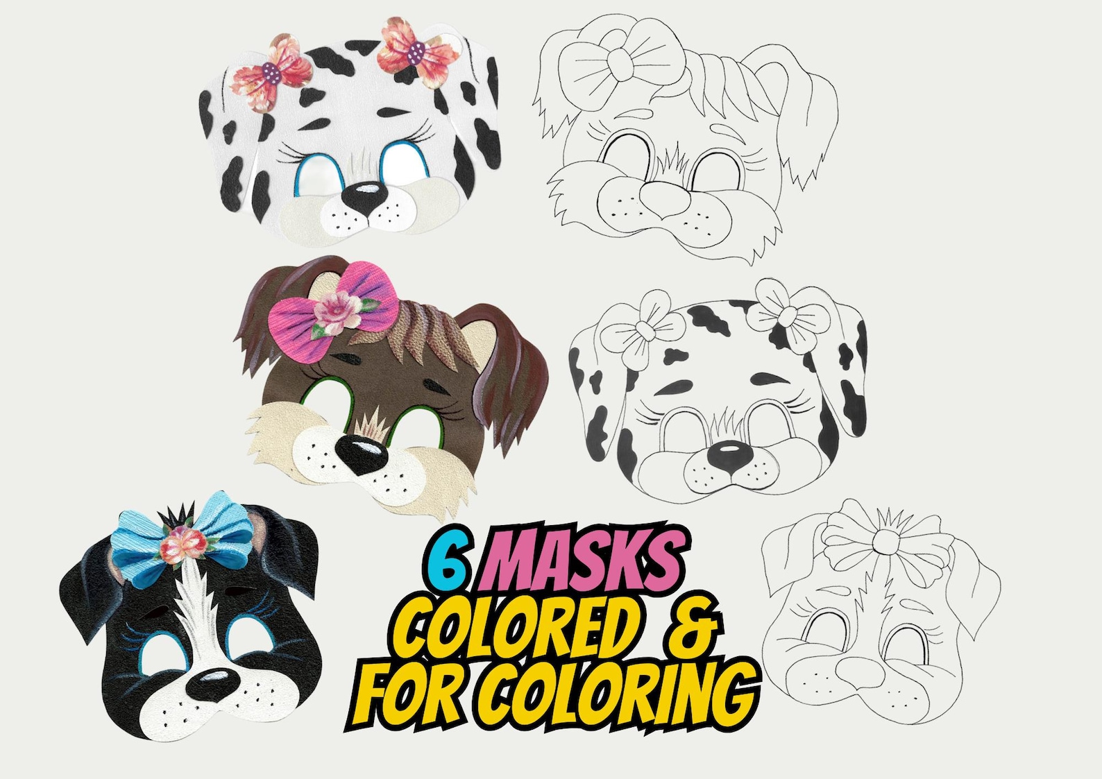 Pack Printable Masks Dogs, Brown, Black, Dalmatian Mask, Printable ...