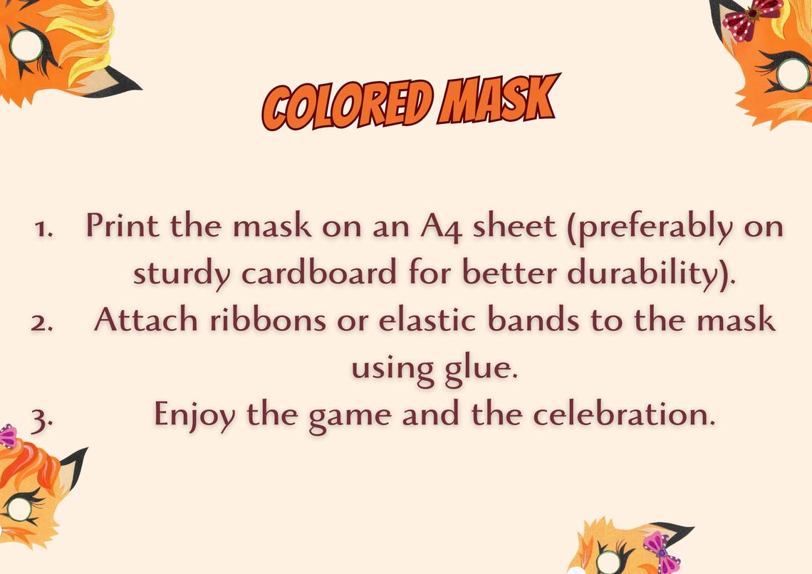 Printable Mask Fox, Fox Mask, Printable Masks Animals, Christmas Party ...