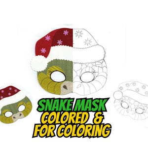 Printable Mask Snake, Snake in Santa Hat Mask, Printable Masks Animals ...