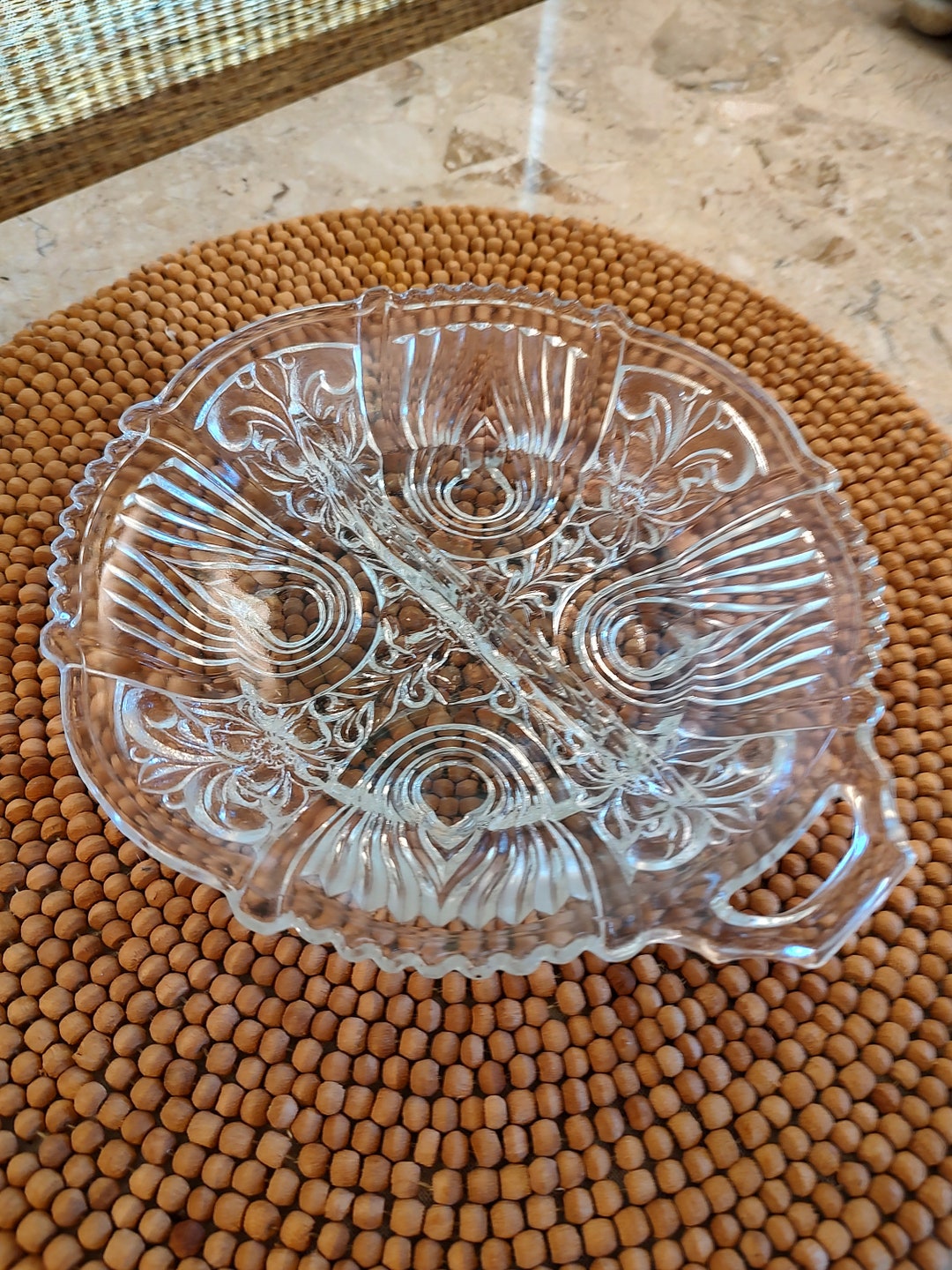 Vintage Glass, Vintage Glass Candy Dish, Divided Glass Serving Dish ...