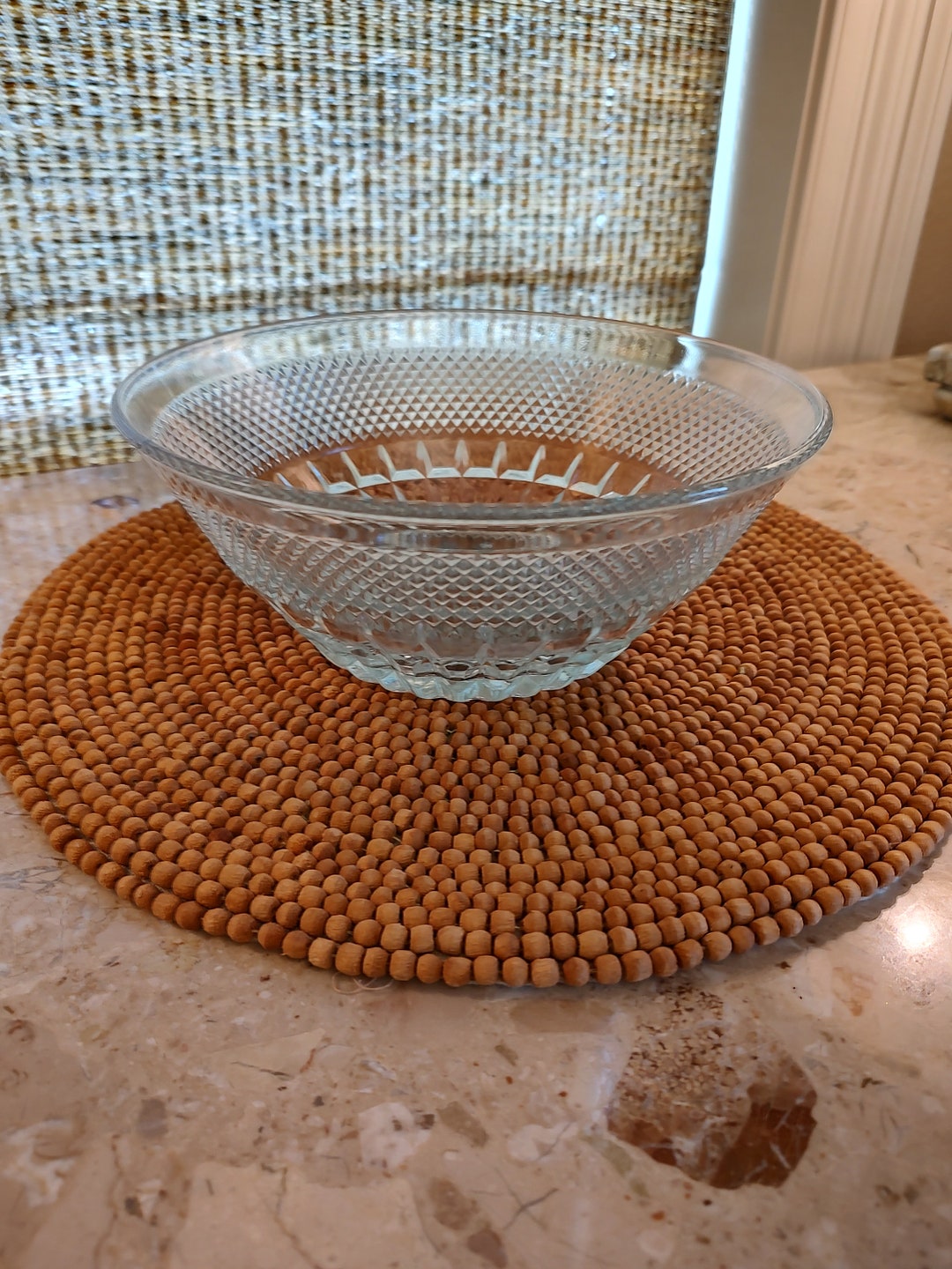 Vintage Glass Bowl, Diamond Pattern Glass Bowl, Glass Bowl, Vintage ...