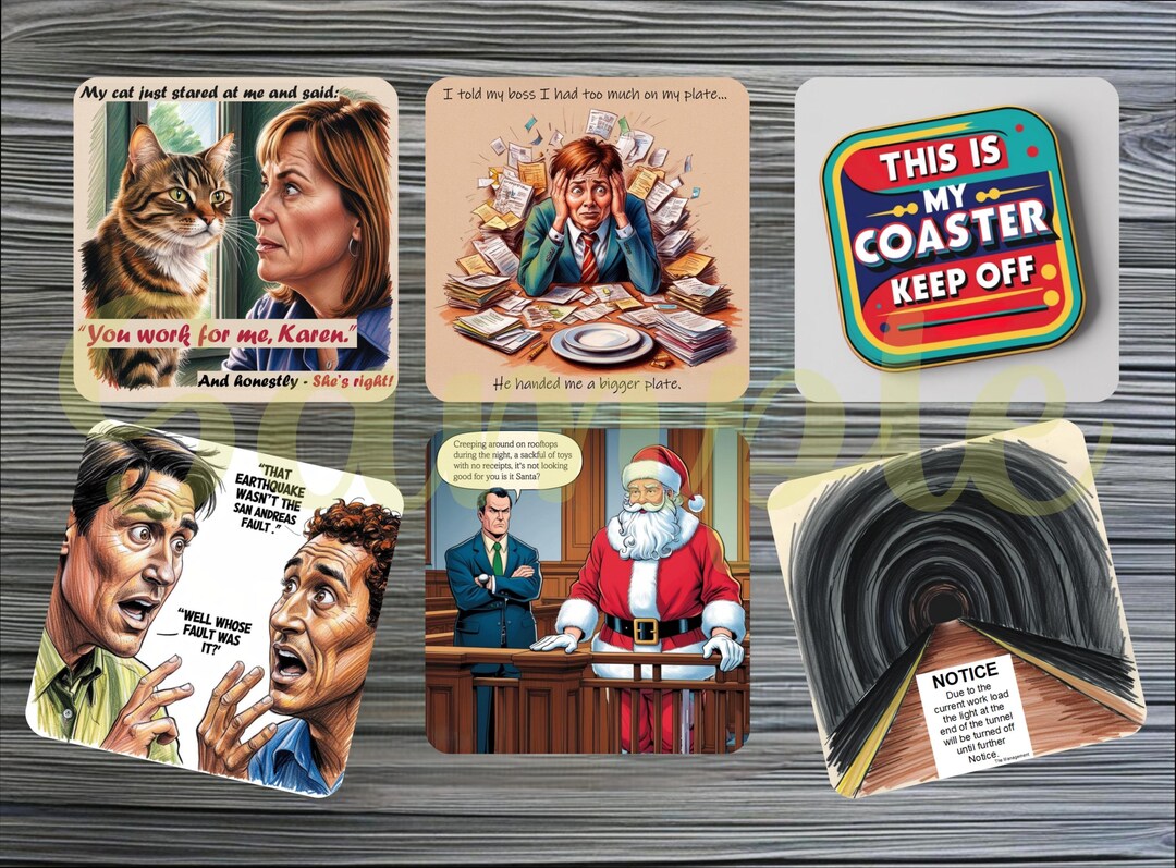 Humorous and Quirky Drinks Coasters Set of 6 or Single Fun and Unique ...