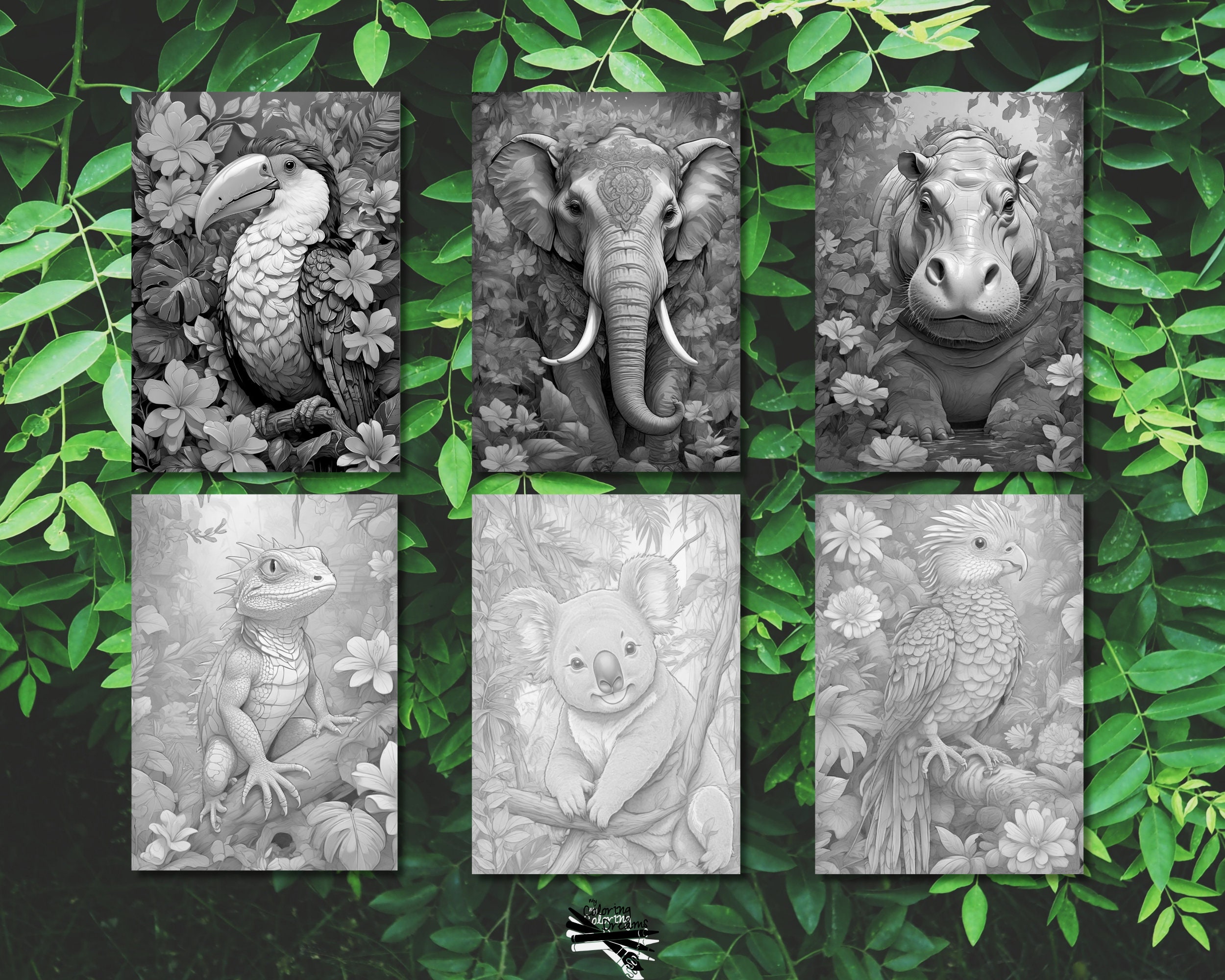 30 Jungle Animals Coloring Pages High Quality PDF Download, Adults Kids ...