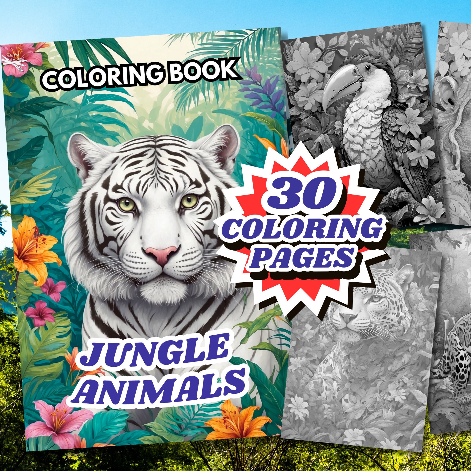 30 Jungle Animals Coloring Pages High Quality PDF Download, Adults Kids ...