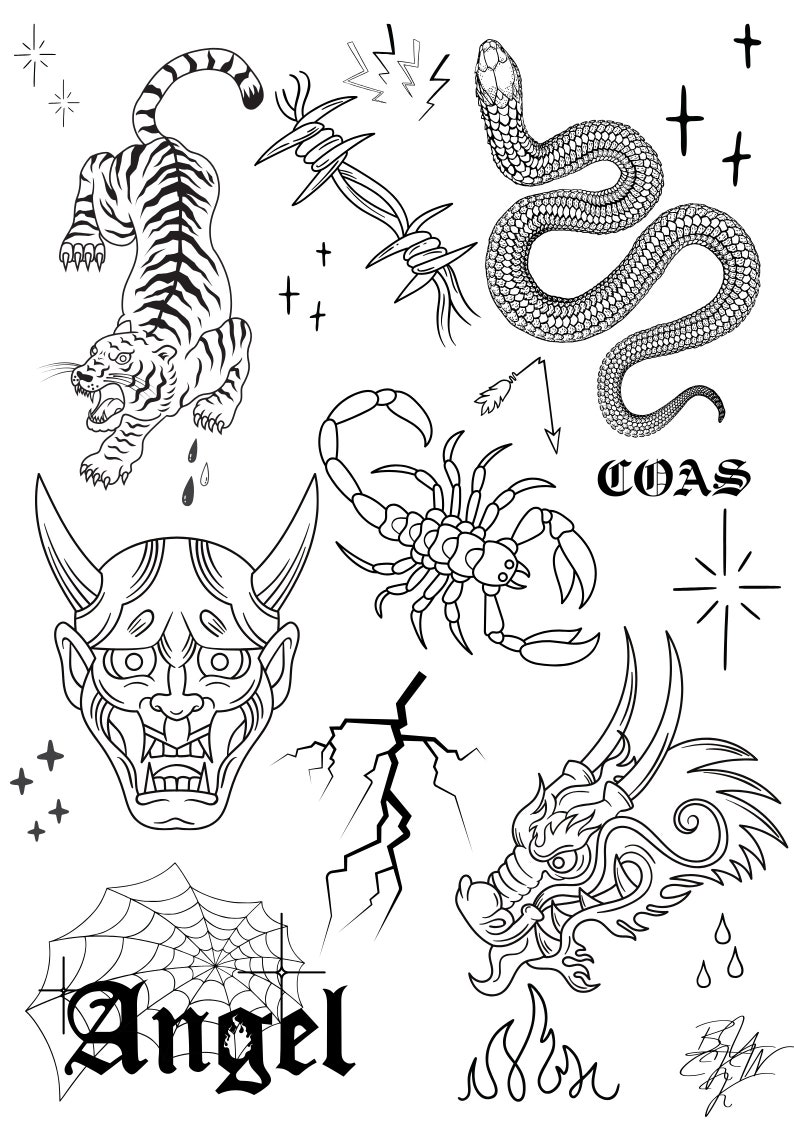 Unique Tattoo Flash Sheet - Etsy