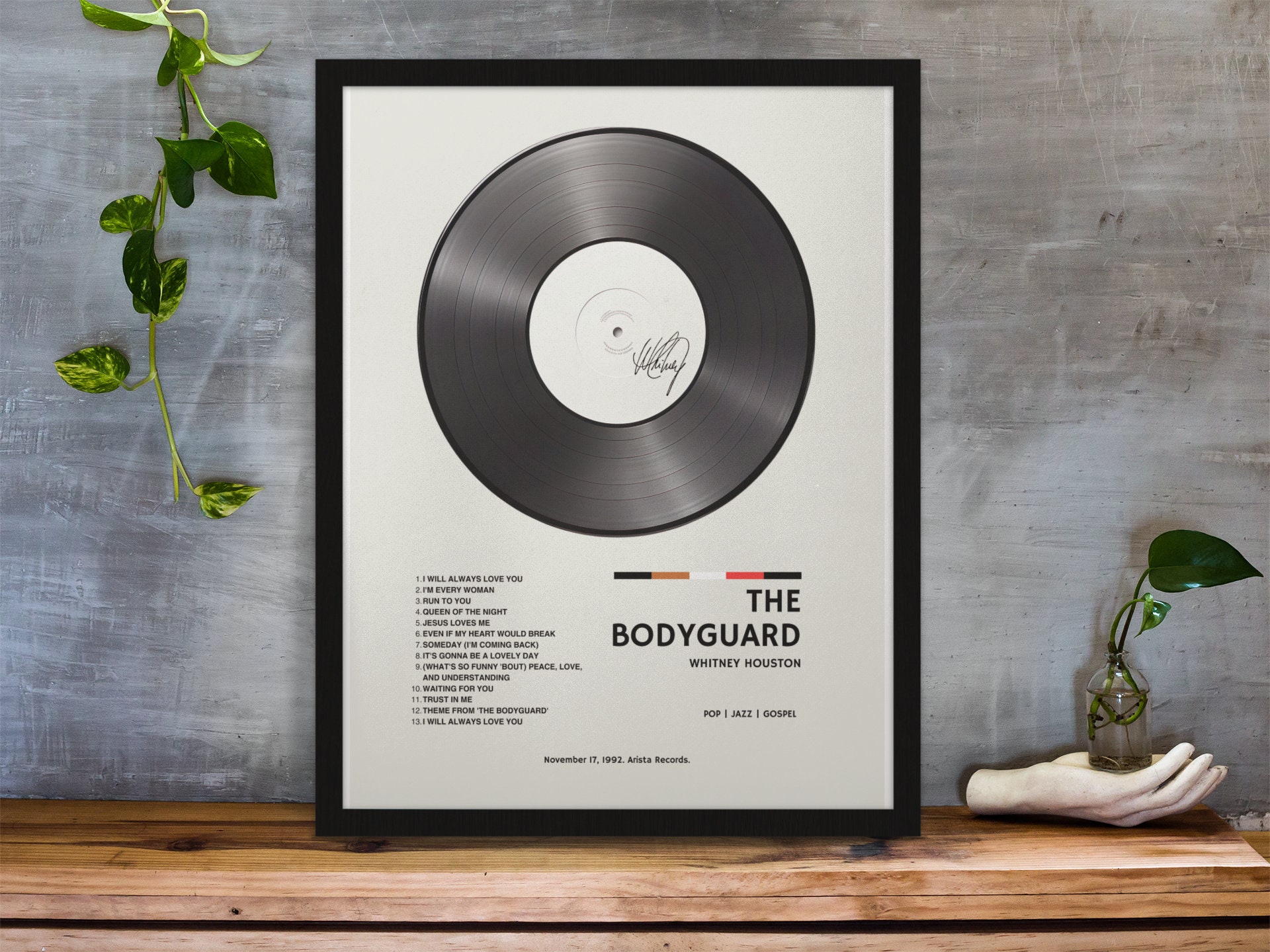 The Bodyguard Album Cover Print, Whitney Houston Vinyl Art, Classic ...