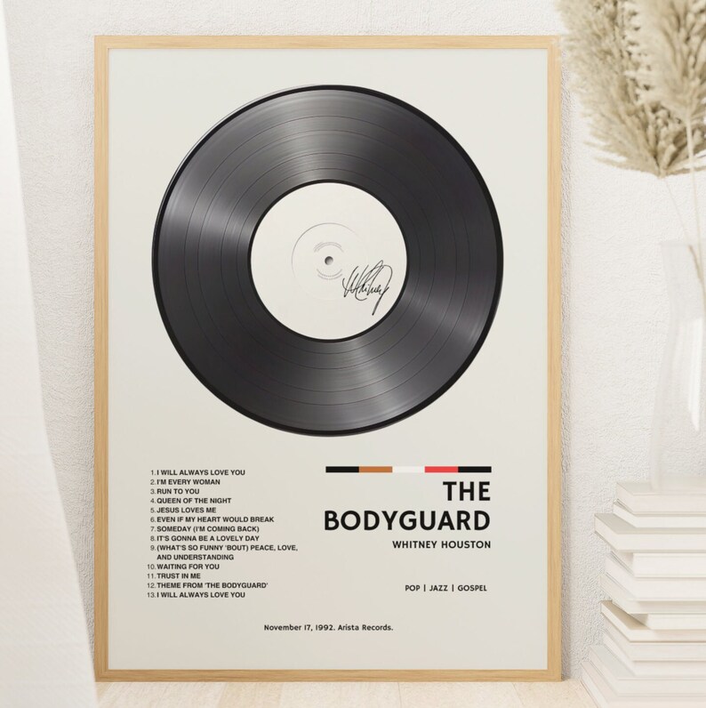 The Bodyguard Album Cover Print, Whitney Houston Vinyl Art, Classic ...