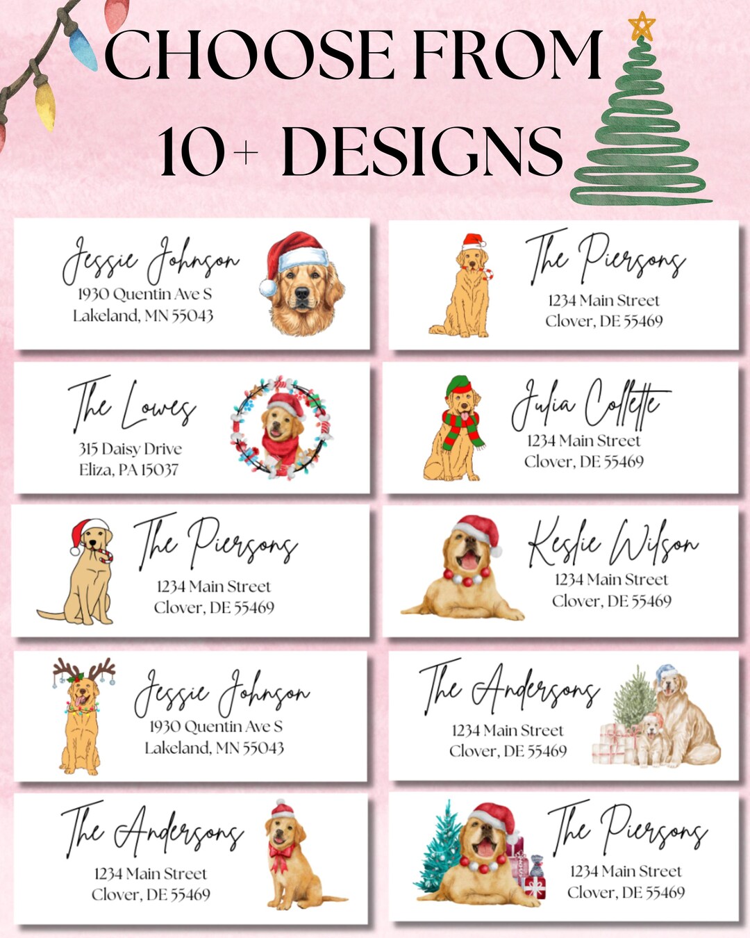 Custom Christmas Golden Retriever Dog Return Address Labels ...