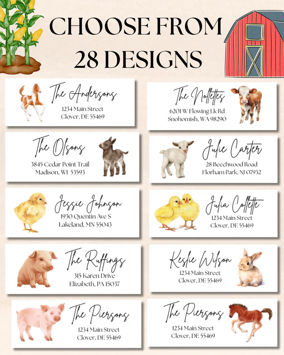 Custom Baby Farm Animal Return Address Labels: Personalized Farm Animal ...