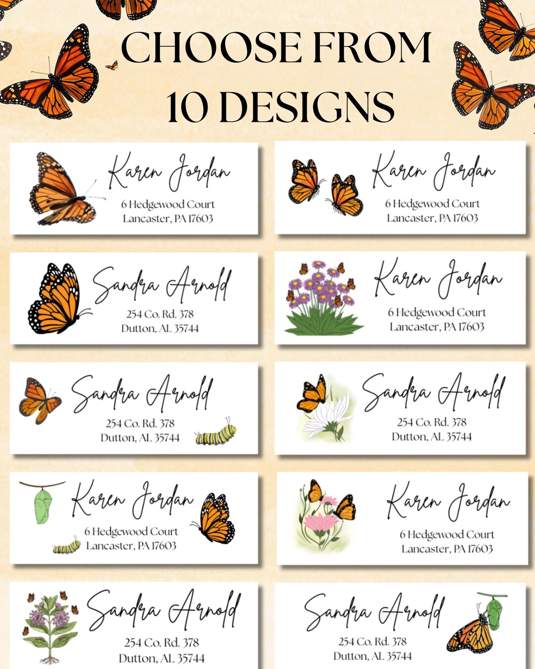 Custom Monarch Butterfly Return Address Labels: Personalized Butterfly ...