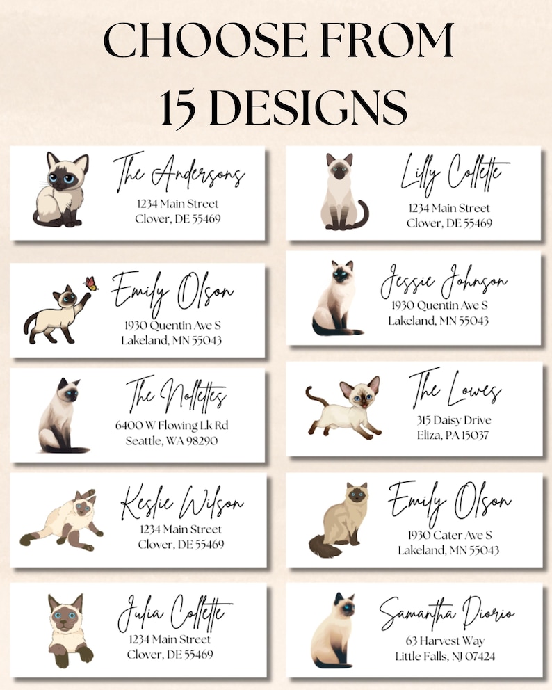 Custom Siamese Return Address Labels: Personalized Mailing Envelope Cat ...